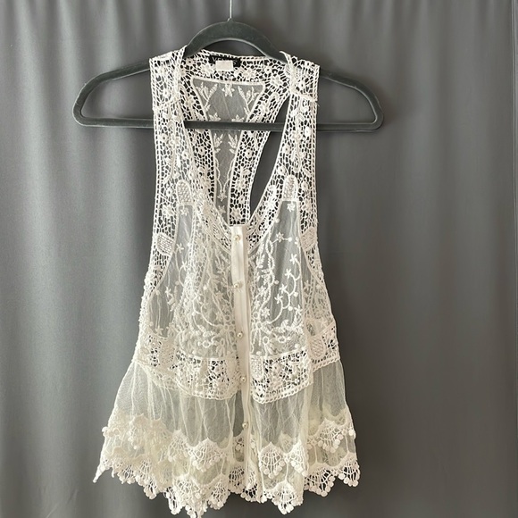 VENUS | Tops | Venus Sheer Lace And Embroidered Vest Size Xs | Poshmark
